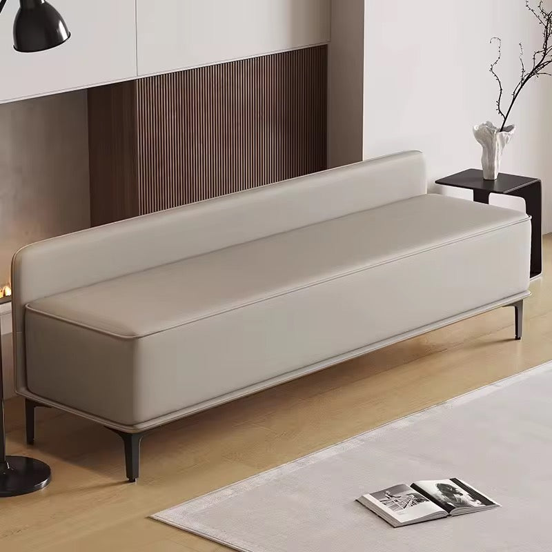 Luxor Grey Leatherite Ottoman with Backrest — Chair Collective